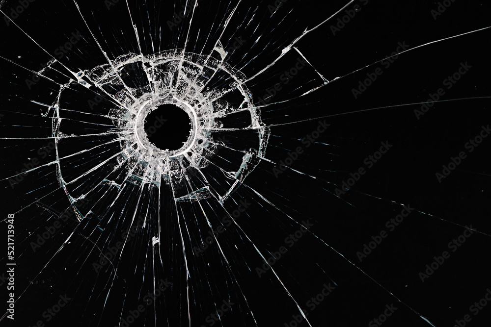 bullet hole on glass black background for overlay, transparent window ...