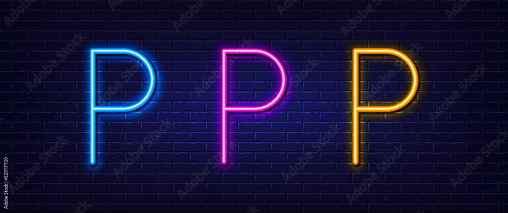 Initial letter P icon. Neon light line effect. Line typography ...