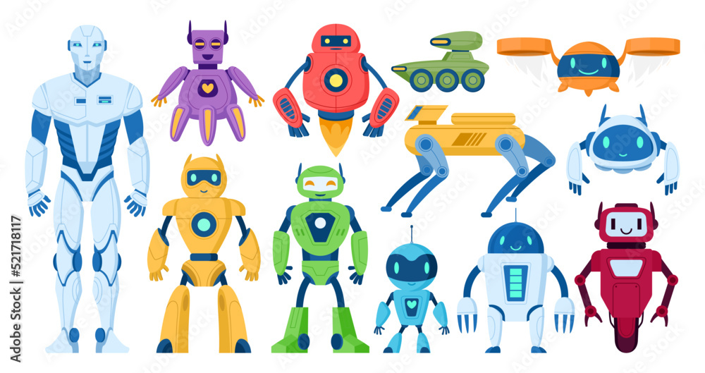 Cartoon robots, cartoon personal assistants and chatbots. Modern ...