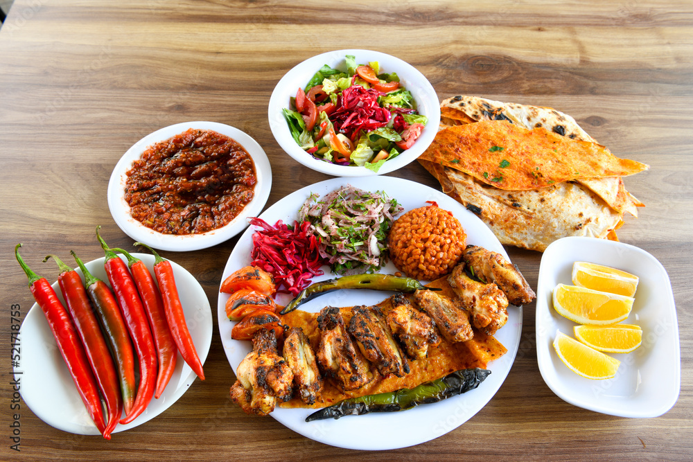 Chicken wings barbeque in a dish with BBQ grill sauce . Izgara tavuk ...
