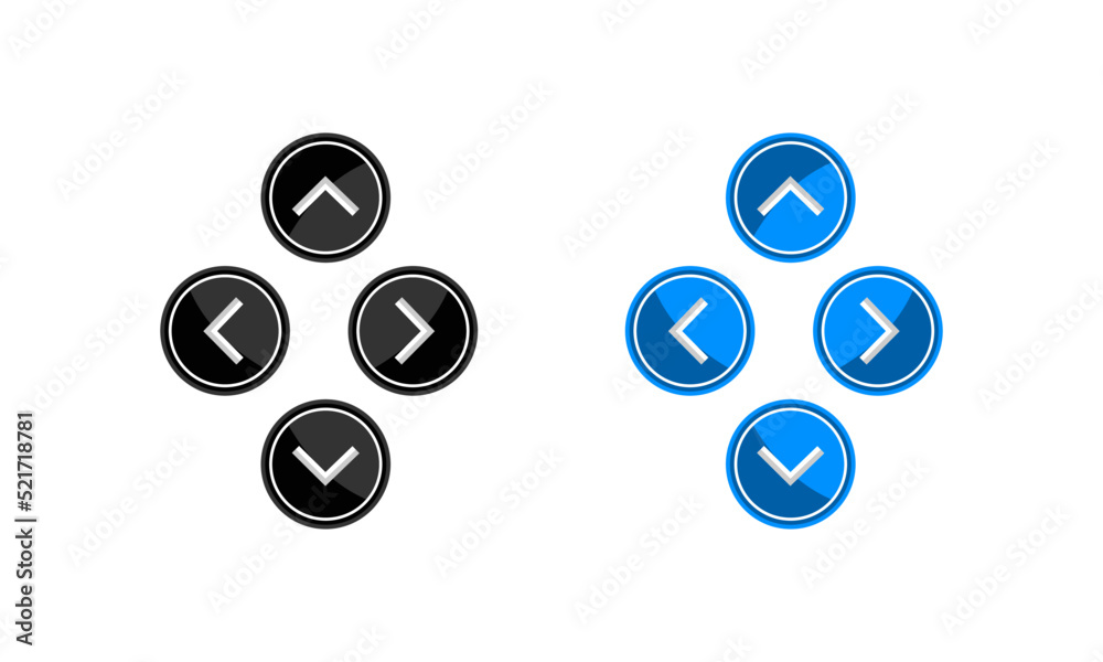 Arrow control button icon set. Menu navigation pointer symbol. Next ...