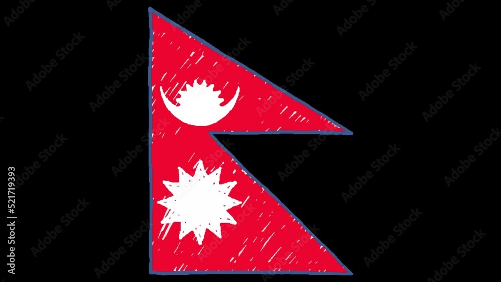 Nepal National Country Flag Marker or Pencil Sketch Looping Animation ...