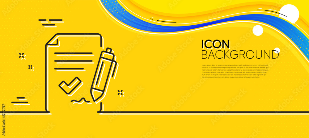 Approved agreement line icon. Abstract yellow background. Sign document ...