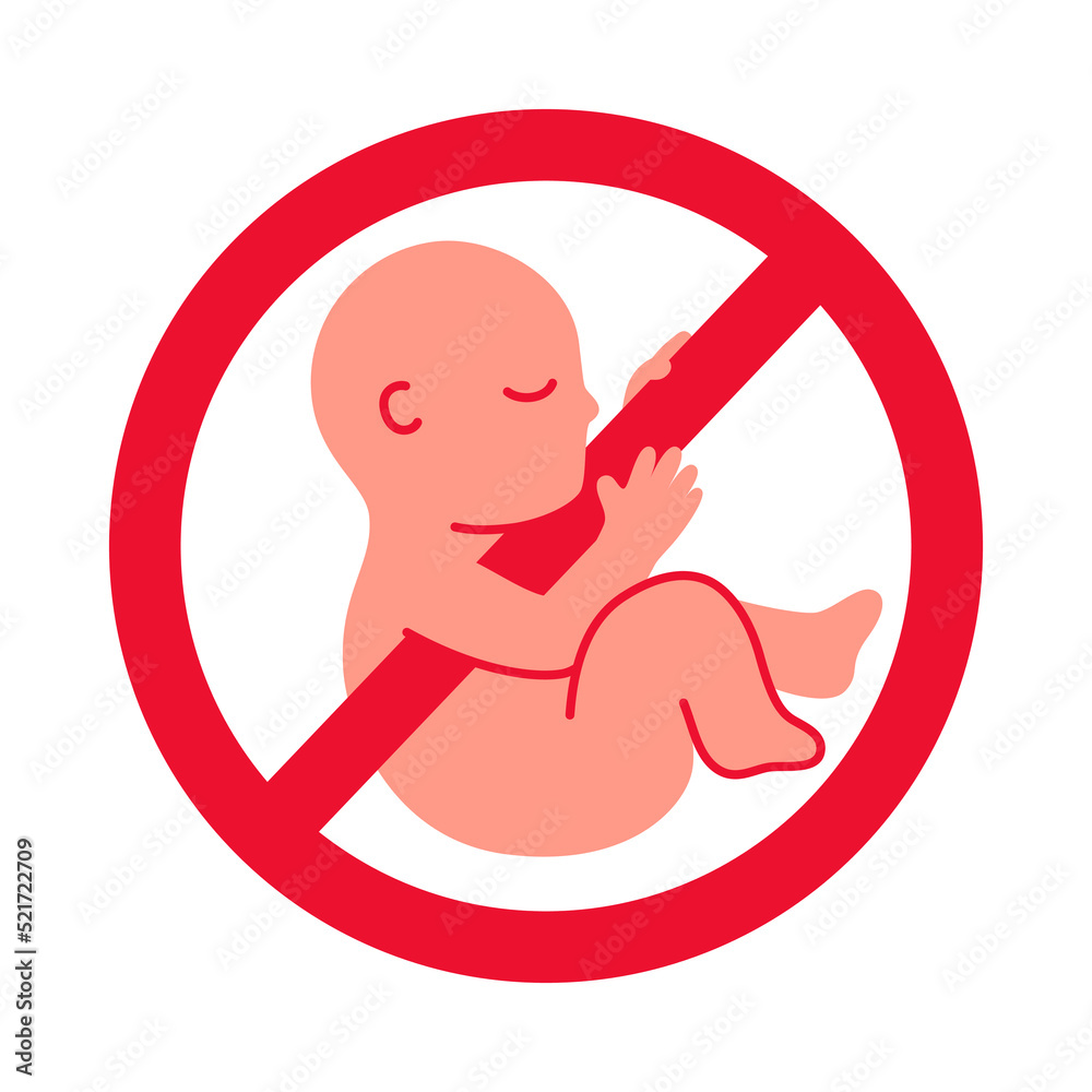 Concept abortion red ban sign with fetus child vector illustration ...