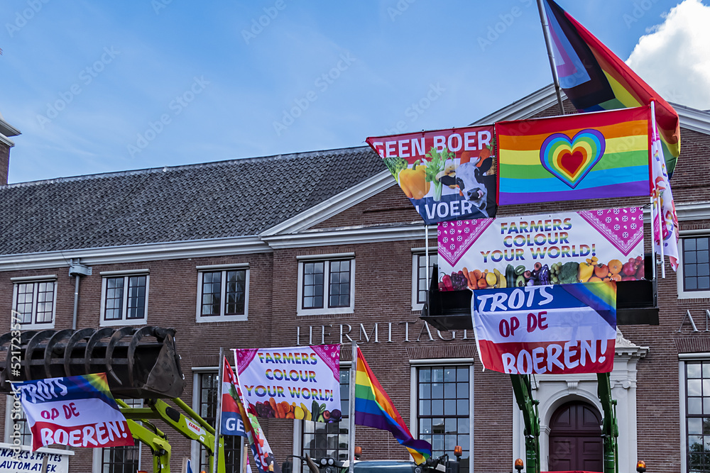 Amsterdam Pride Month Celebration: A rainbow flag displayed outside a ...