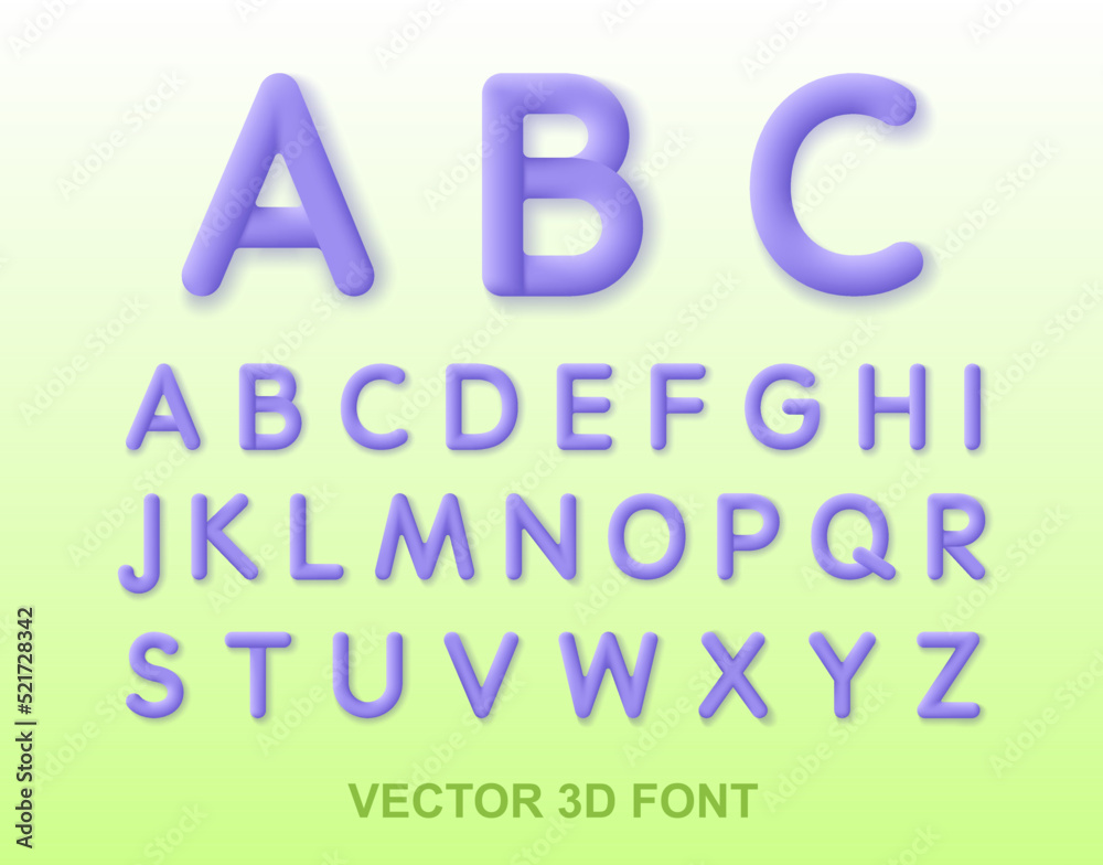 3d alphabet letters set. Render isolated uppercase letters with shadow ...