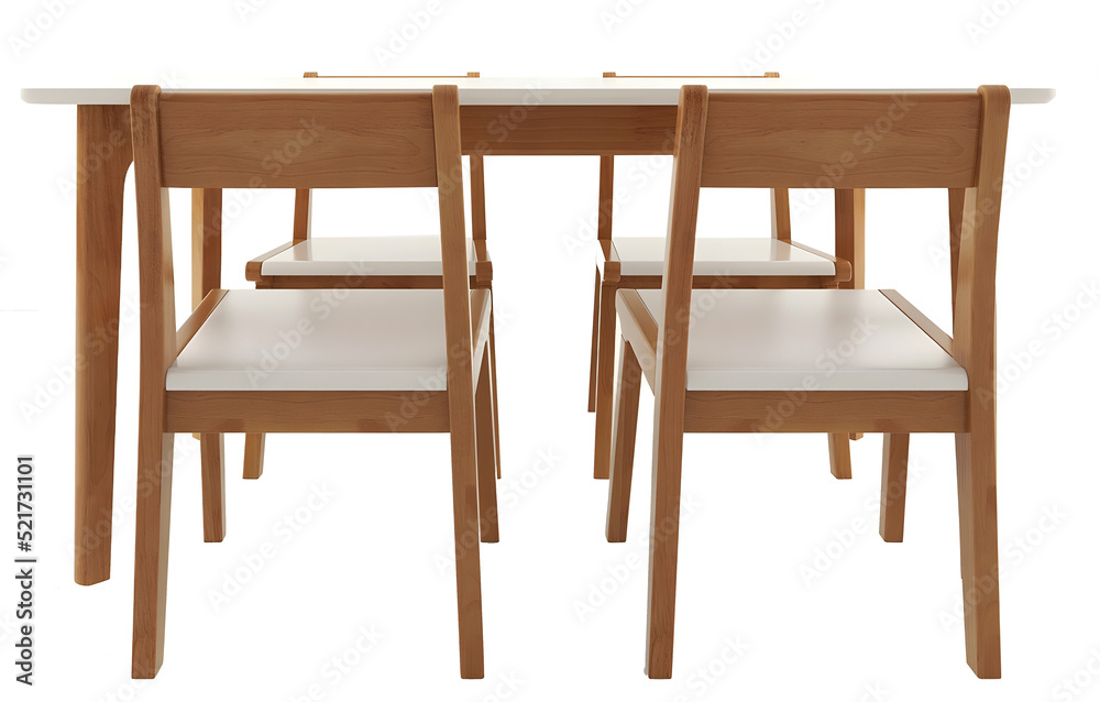Wooden dining table set 4 on transparent background. png. 3d rendering ...
