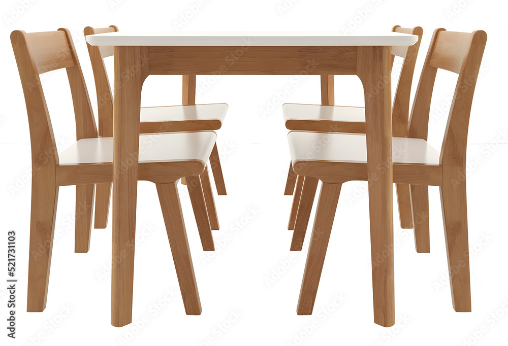 Wooden dining table set on transparent background. png. 3d rendering ...