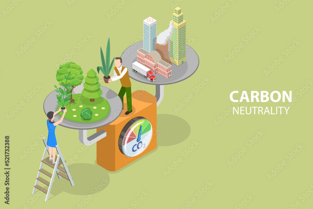 3D Isometric Flat Vector Conceptual Illustration of Carbon Neutrality ...