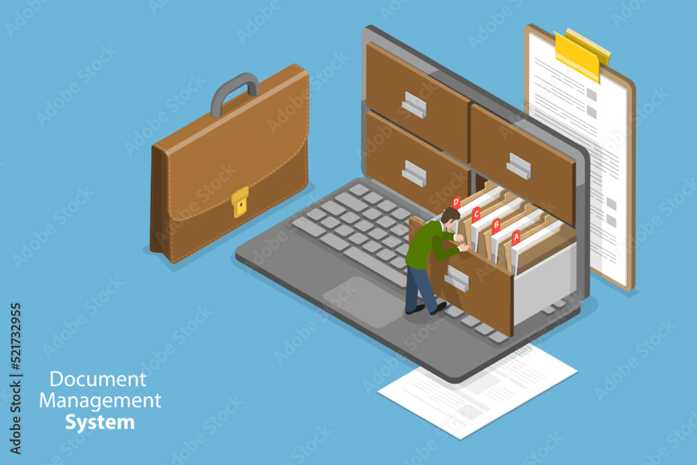 3D Isometric Flat Vector Conceptual Illustration of Document Management ...