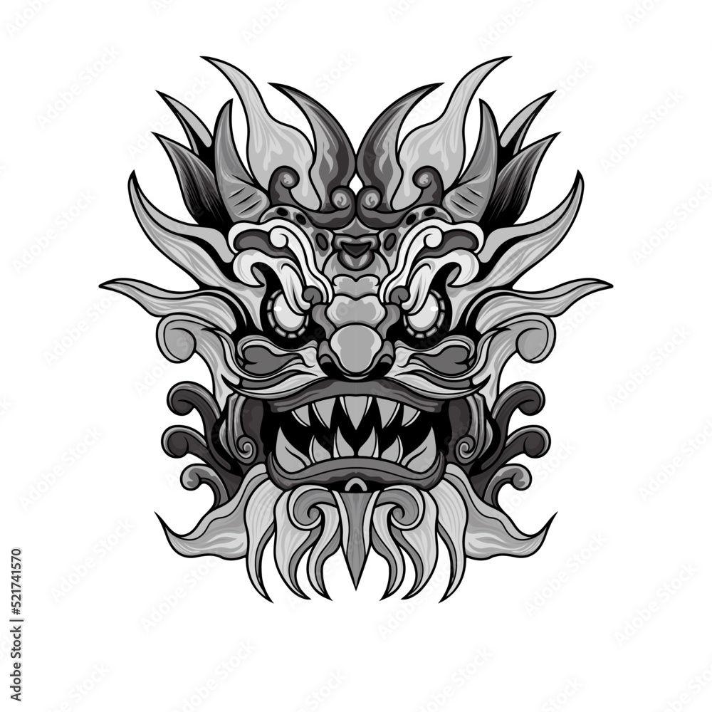 Dragon Chinese Beast Hand drawn Black and white Vector illustrations ...