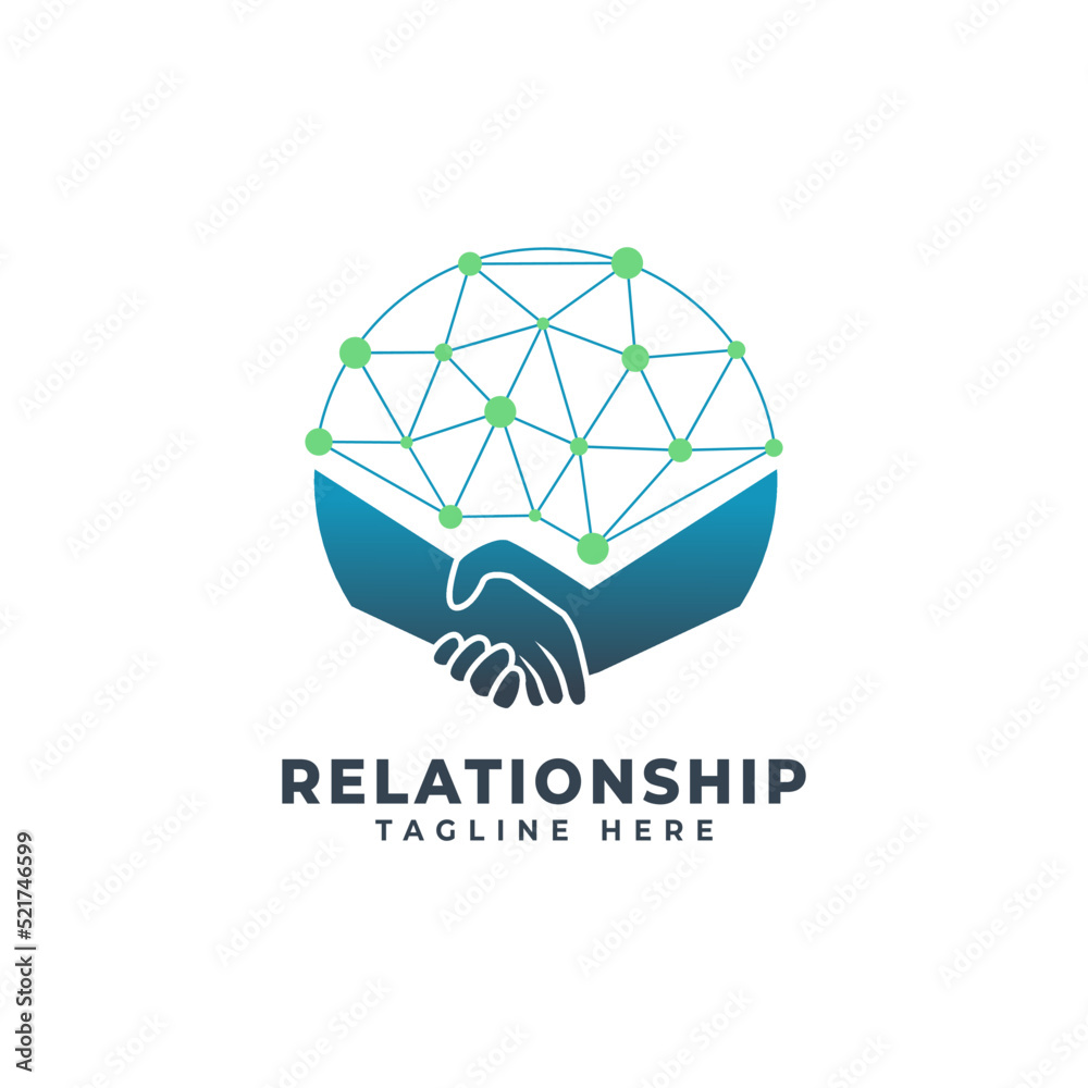 Handshake Logo Design and Cooperation Network Dots Icon Illustration or ...