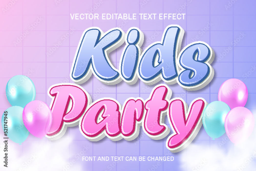 kids party font typography 3d editable text effect style lettering ...
