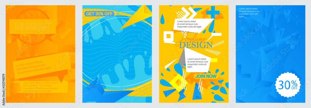 Blue Yellow Poster Collection. Design with dynamic shapes. Banner ...
