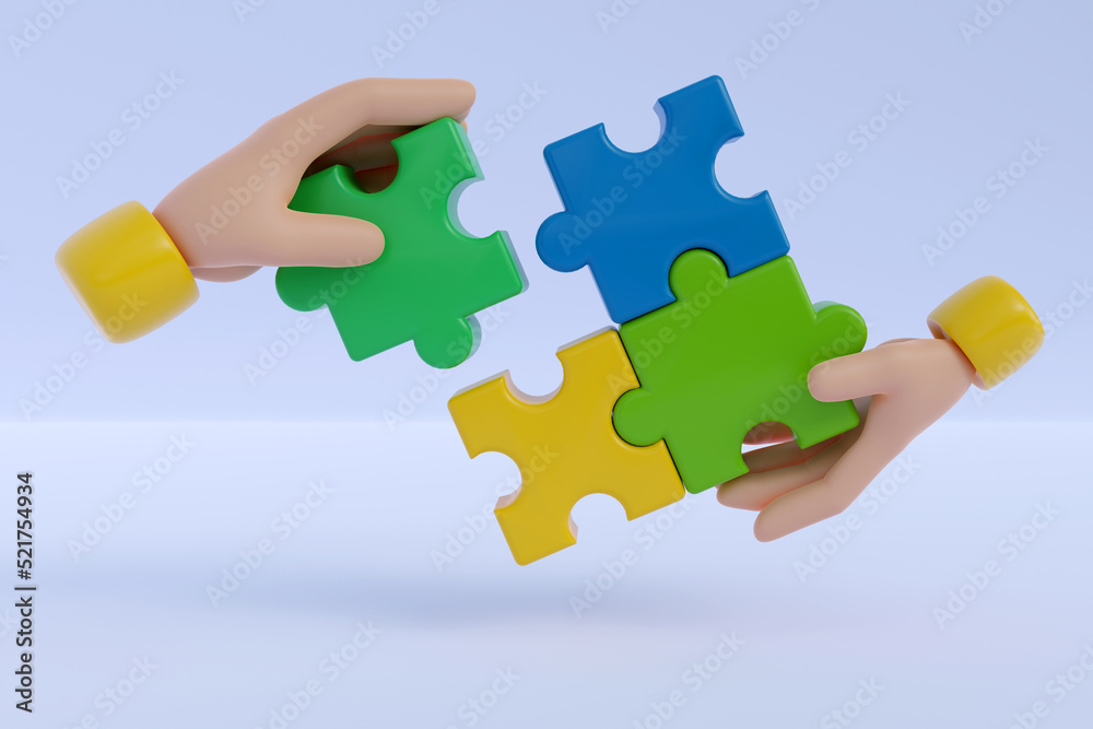 3d human hands with jigsaw puzzle pieces. Concept of business problems ...