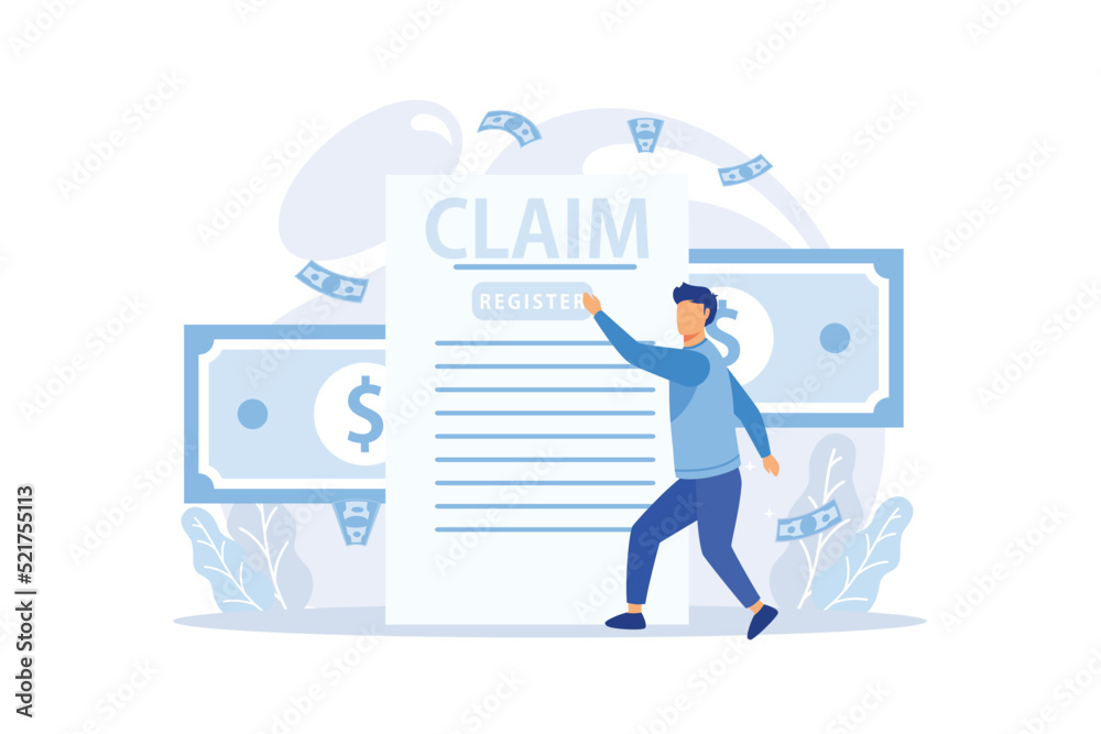Registration of claim form document, providing personal information ...