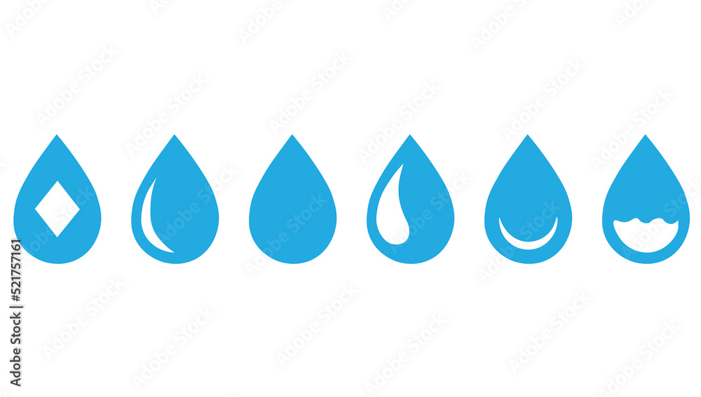 Water drop in flat style set. Water drops icons. Water droplets with ...