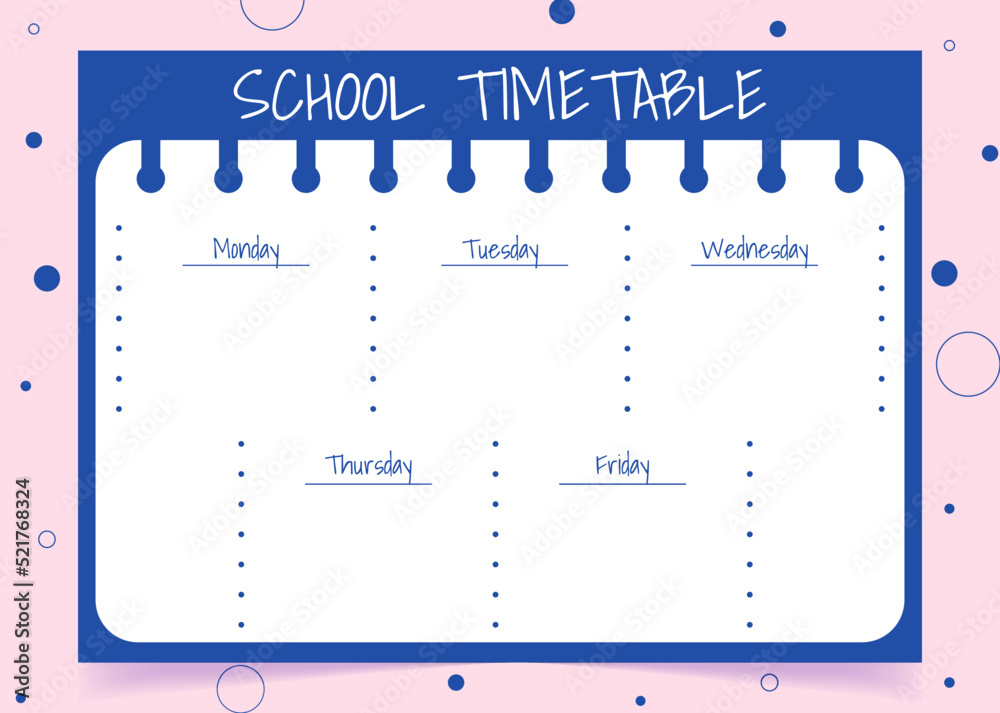 School schedule. Timetable for kids with supplies. Weekly time table ...