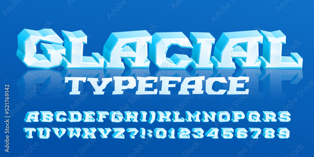 Glacial Alphabet Font 3d Cartoon Ice Letters Numbers And Symbols Stock Vector Typescript For