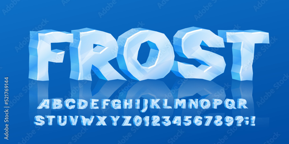 Frost Alphabet Font 3d Cartoon Ice Letters Numbers And Symbols Stock Vector Typescript For