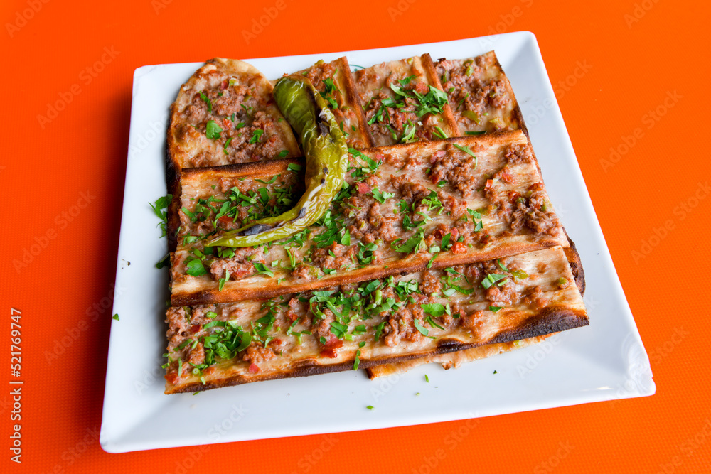 Kiymali pide. Turkish pide with minced meat. Turkish pizza mince pita ...