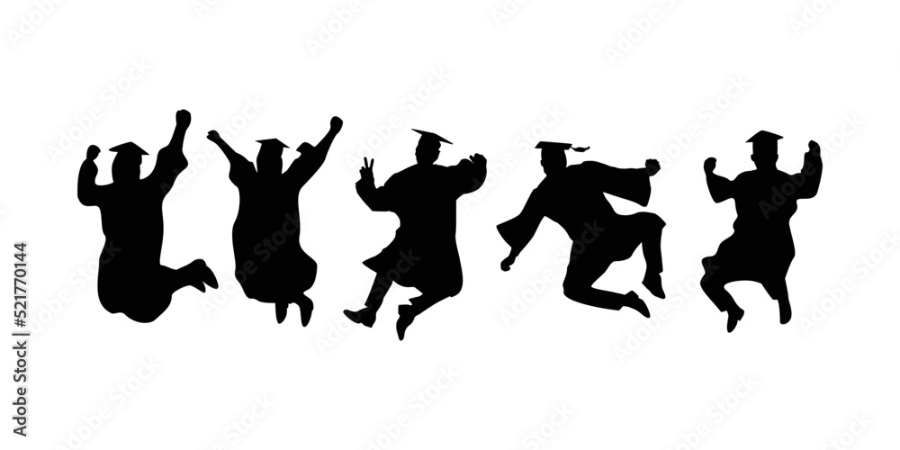 university student celebrate graduation silhouette. happy celebration ...