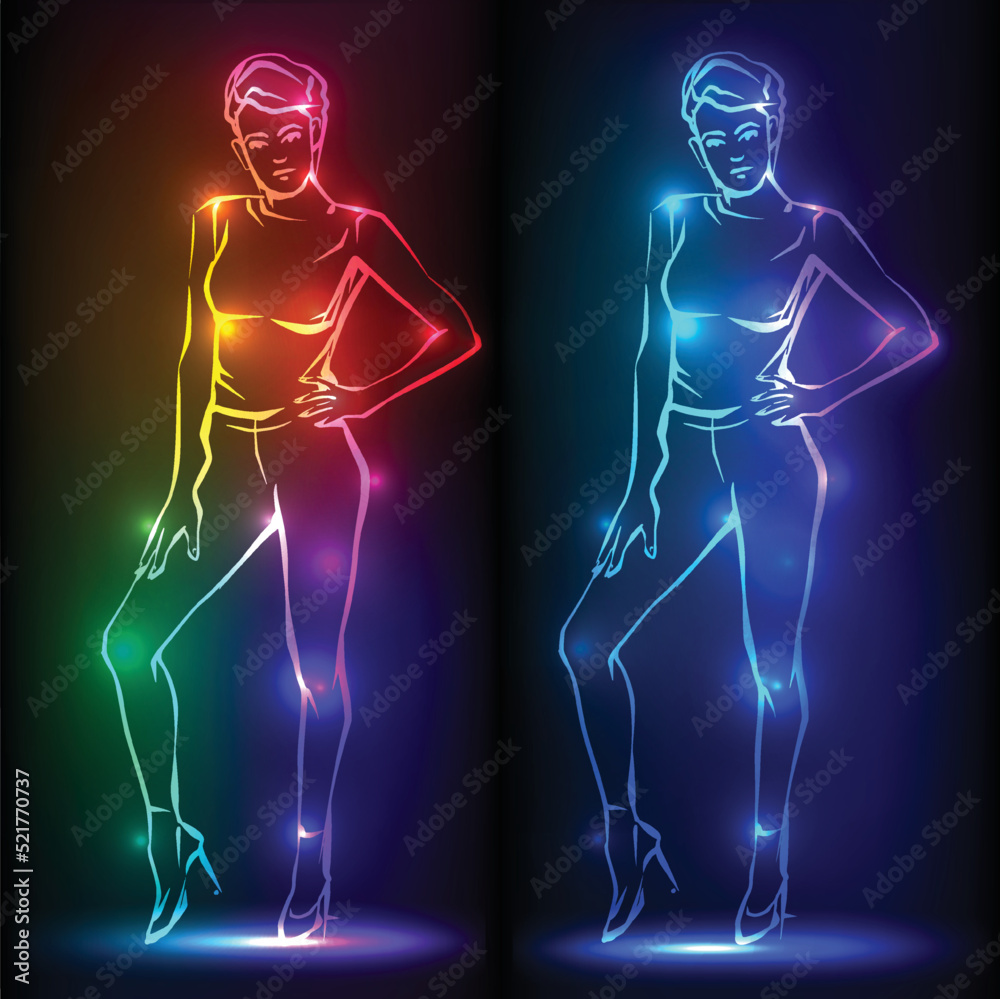 Fashion Woman Female Model Hand Drawn Fashion Lady Banner With Neon