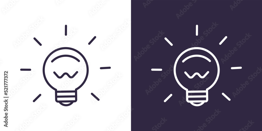 Light bulb icon in cartoon style. Isolated black and white vector ...