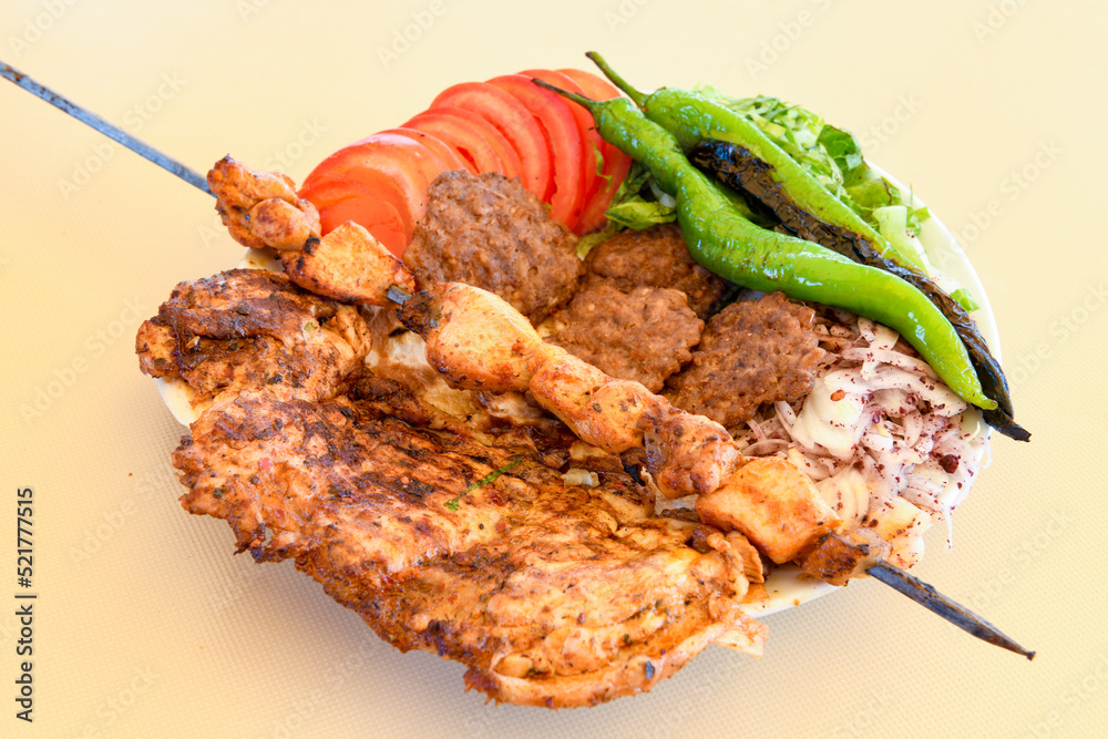 Chicken wings barbeque in a dish with BBQ grill sauce . Izgara tavuk ...