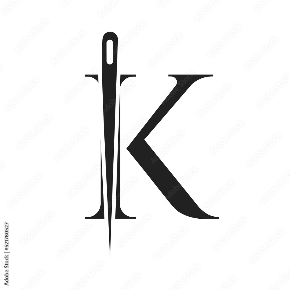 Letter K Tailor Logo, Needle and Thread Combination for Embroider ...