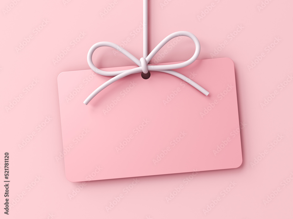 Minimal pink pastel color gift card hanging with white rope bow ...