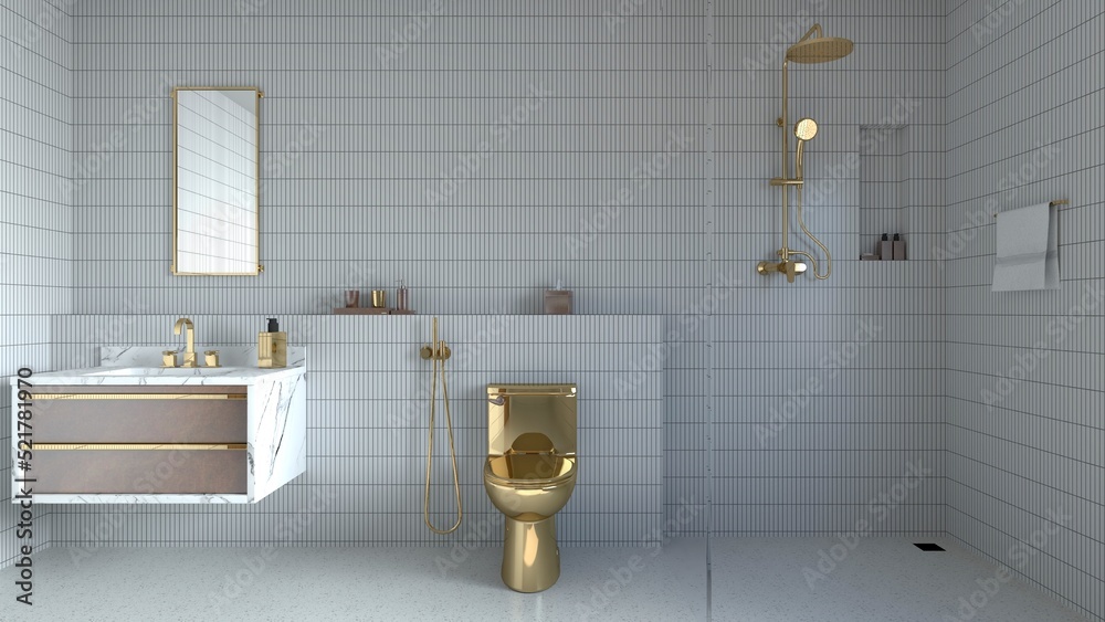 luxury golden shower and bathroom interior style with modern wallpaper ...