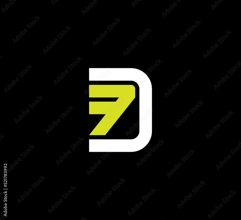 Number 7 and letter D Logo design. D7 or 7D - Elegant universal vector ...