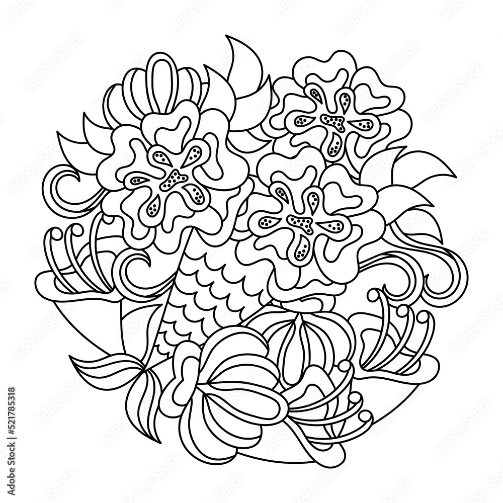 Underwater Marine Coloring book page. Sea world, mermaid tail ...