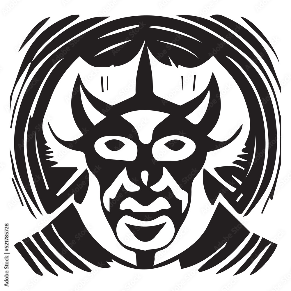 Evil Face Black and White Demon Devil Stock Vector | Adobe Stock