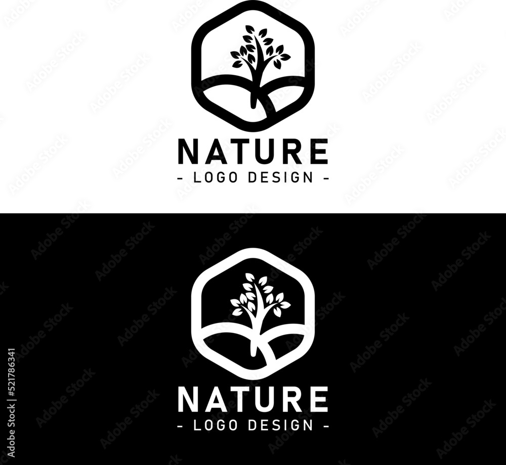 Nature logo design, tree landscape background vector template Stock ...