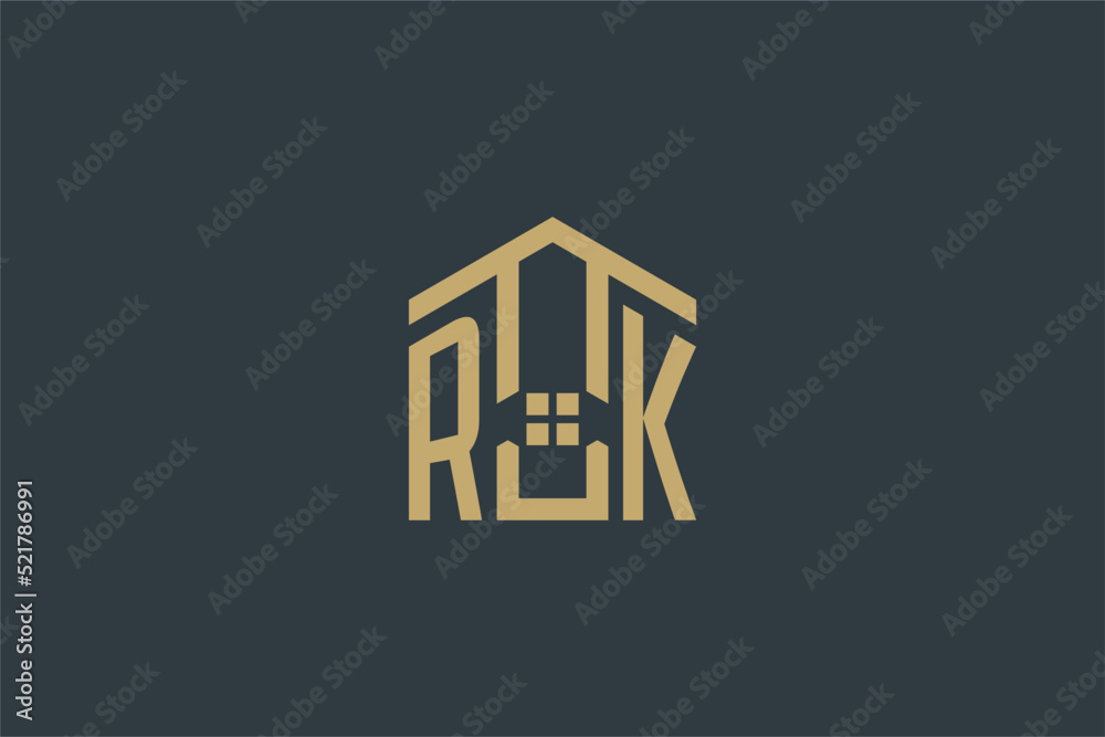 Initial RK logo with abstract house icon design, simple and elegant ...