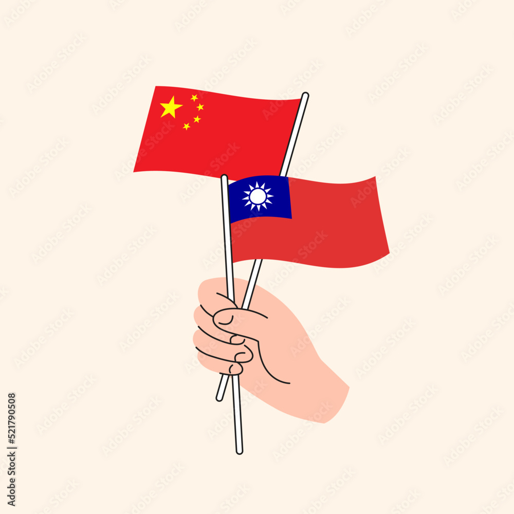 Cartoon Hand Holding Chinese And Taiwanese Flags. China Taiwan ...