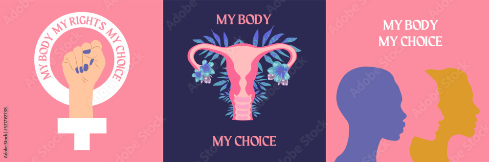 My body my choice. Uterus with flowers, female reproductive system ...