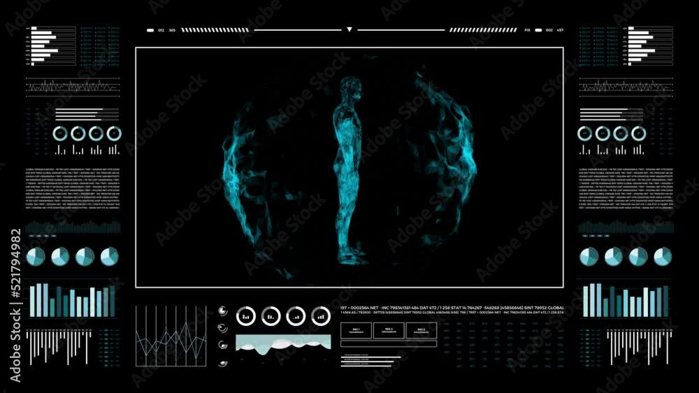 3d human body, futuristic medical scan with infographics animated data ...