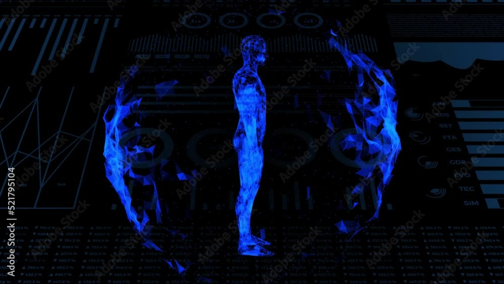 3d human body, futuristic medical scan with infographics animated data ...