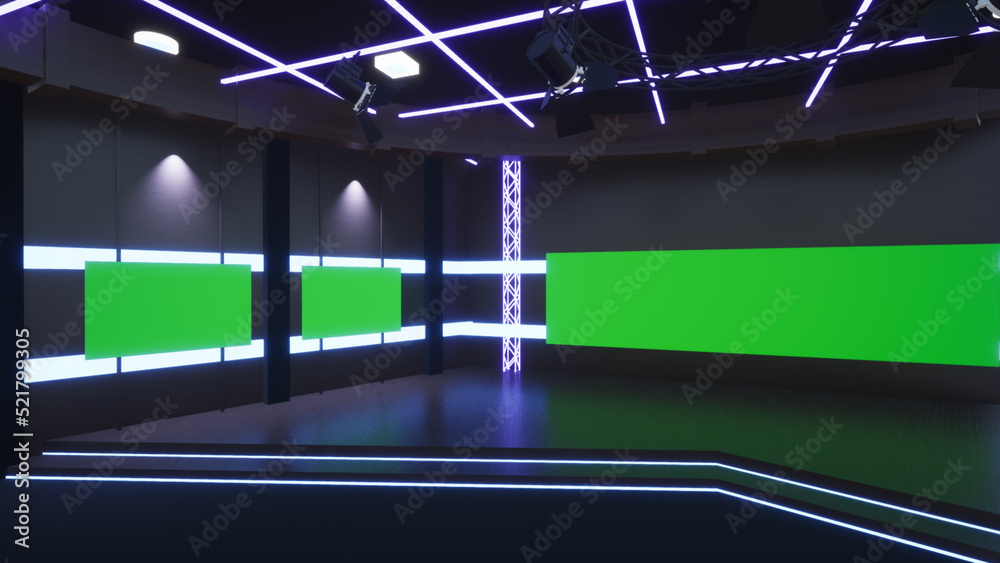 virtual studio set with green screen shot 3d illustration Stock ...