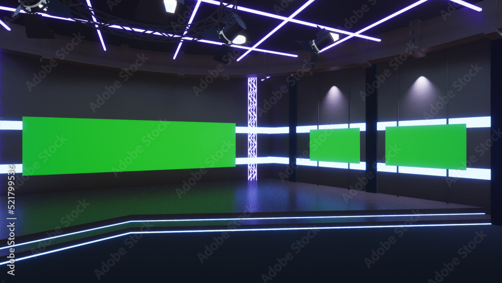 virtual studio set with green screen shot 3d illustration Stock ...