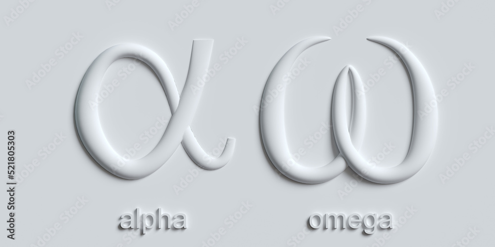 Alpha and Omega greek alphabet letters symbols. 3d illustration Stock ...