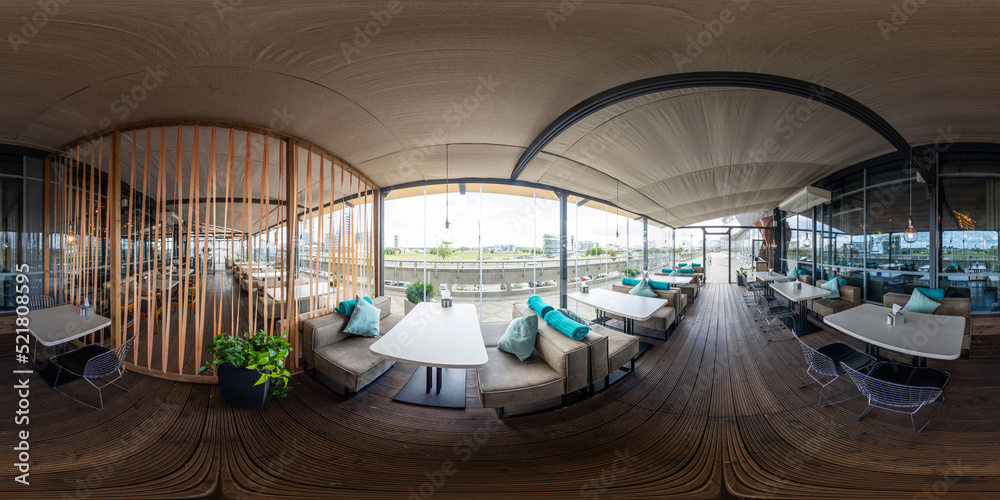 Inside of the interior of luxury stylish terrace in modern restaurant ...