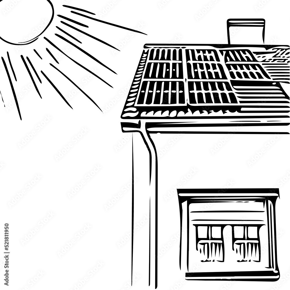 Solar panels on the roof of the house, solar. Simple drawing ...