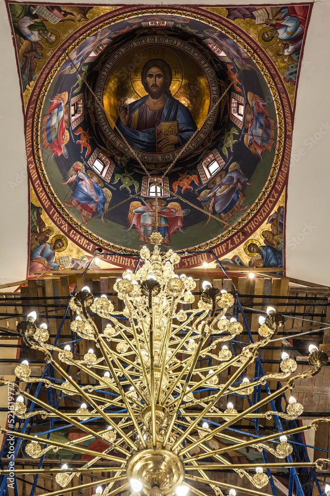 christian church interior decoration altar and wall painting holy icons iconostasis Stock Photo ...