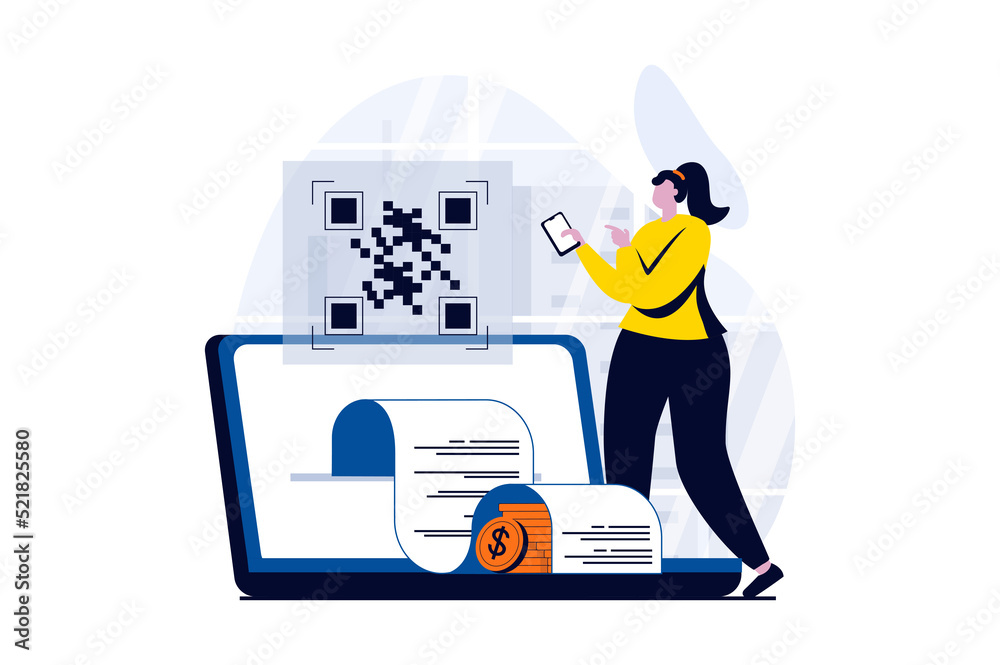 E-payment process concept with people scene in flat cartoon design ...