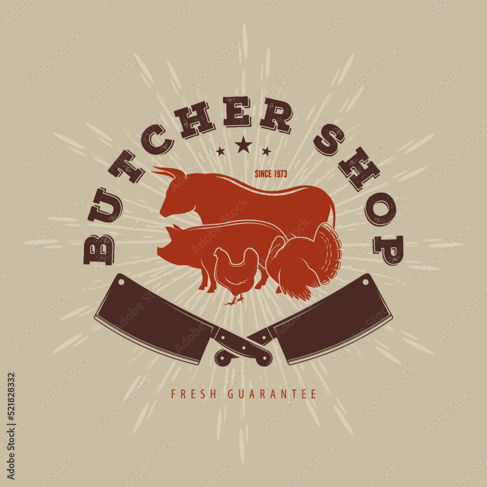 Butcher shop logo design with rooster. Vector illustration Stock Vector ...