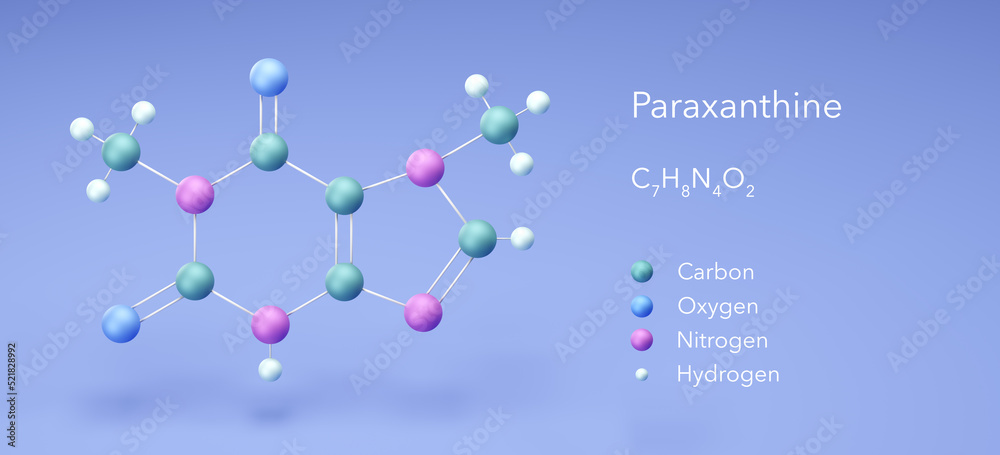 paraxanthine. molecular structures, 3d rendering, Structural Chemical ...